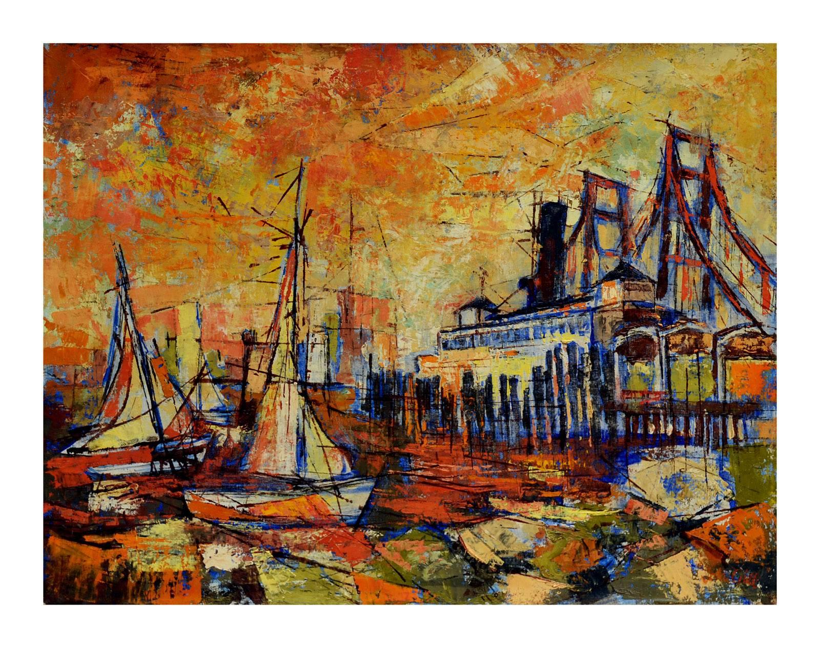 John Gill - San Francisco Harbor Mid-Century Modern at 1stDibs | john ...