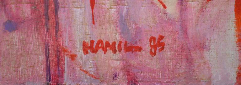 Tom Hamil - "A Great Day", Pink Abstract Expressionist Figurative Urban ...