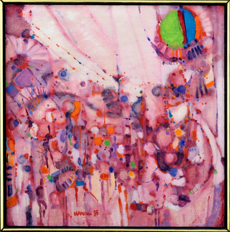 Tom Hamil - "A Great Day", Pink Abstract Expressionist Figurative Urban ...