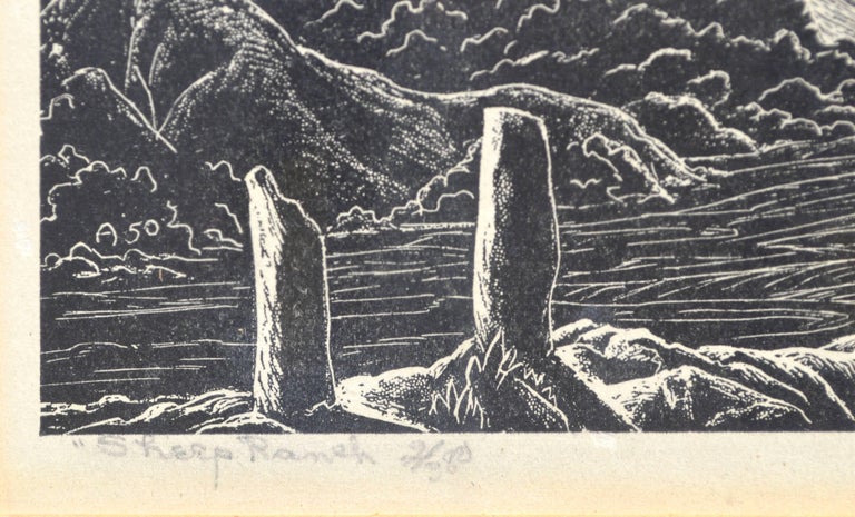 Ina Annette - Mid Century Sheep Ranch Landscape Woodblock For Sale at ...