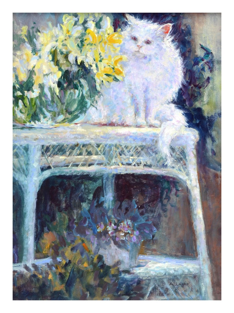 Alice Laird - "Wicker Table" with White Cat Garden Still-Life For Sale ...