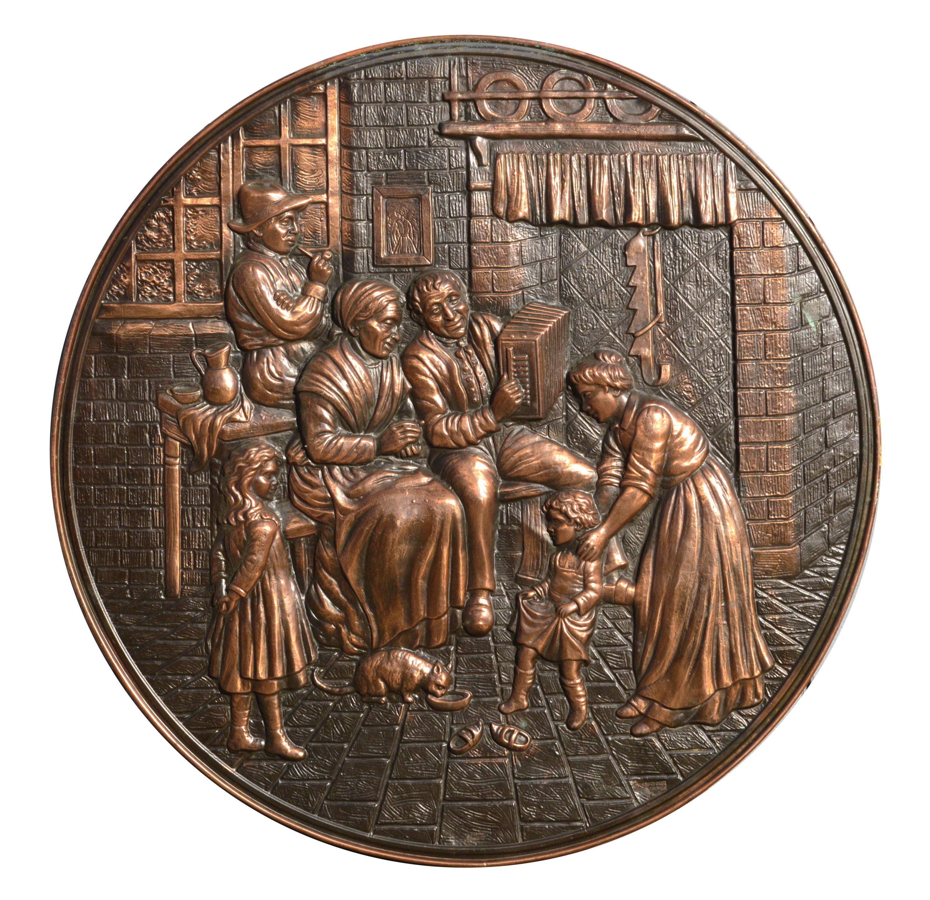 Unknown - Embossed Copper Repousse Plaque - Tavern Scene at 1stDibs
