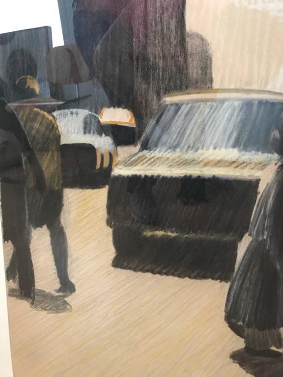 William Clutz - Neutral Toned Expressionist Oil Pastel Busy Street ...