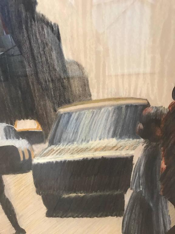 William Clutz - Neutral Toned Expressionist Oil Pastel Busy Street ...