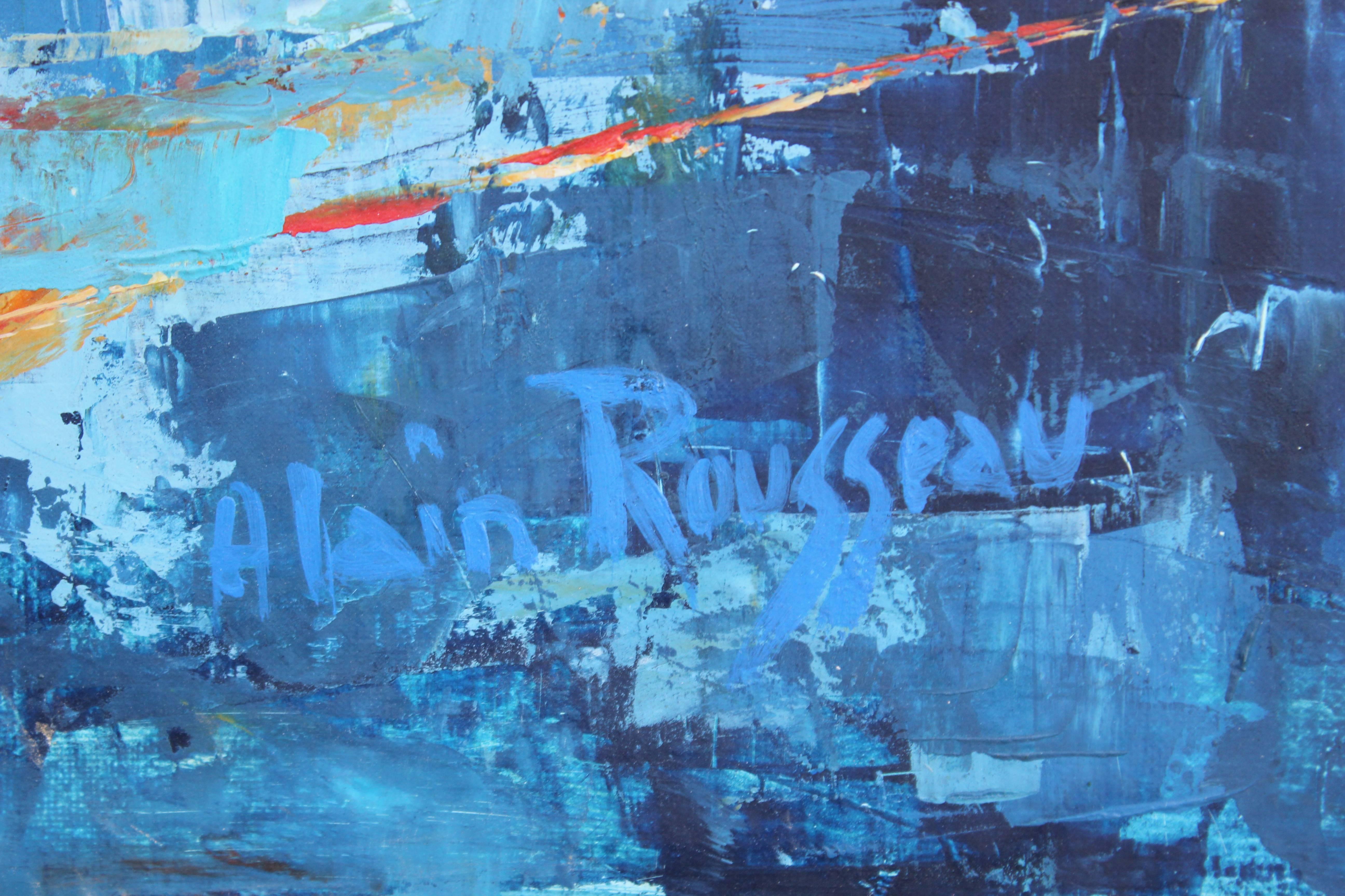 Alain Rousseau - Impressionist Flowers in Vase Still Life with Blue ...