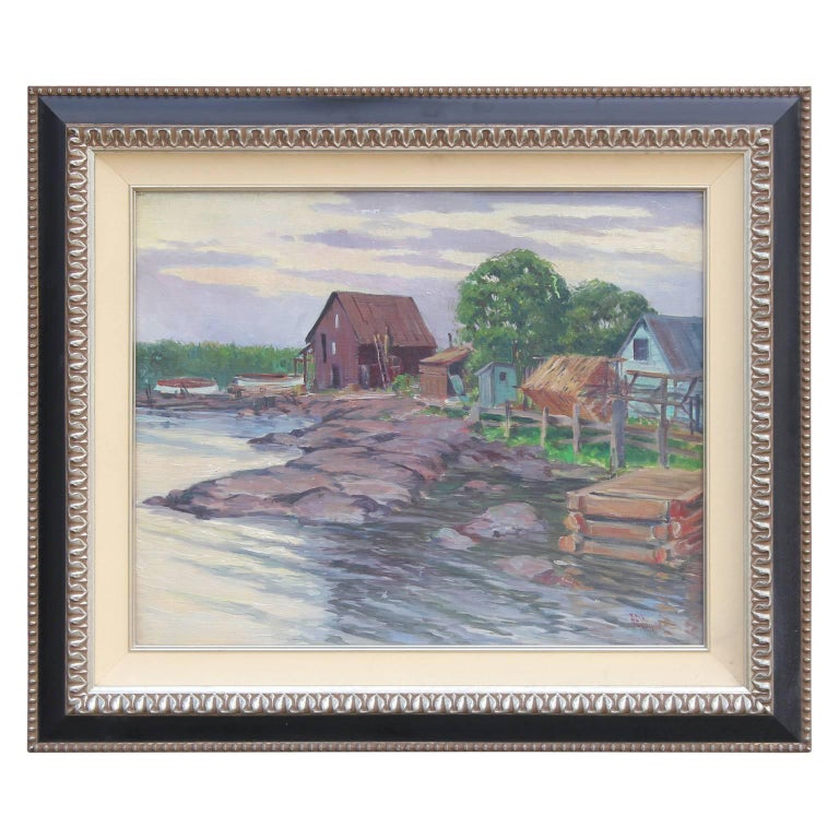 Axel Eugene Schar - River's Edge Impressionist Landscape Painting of ...