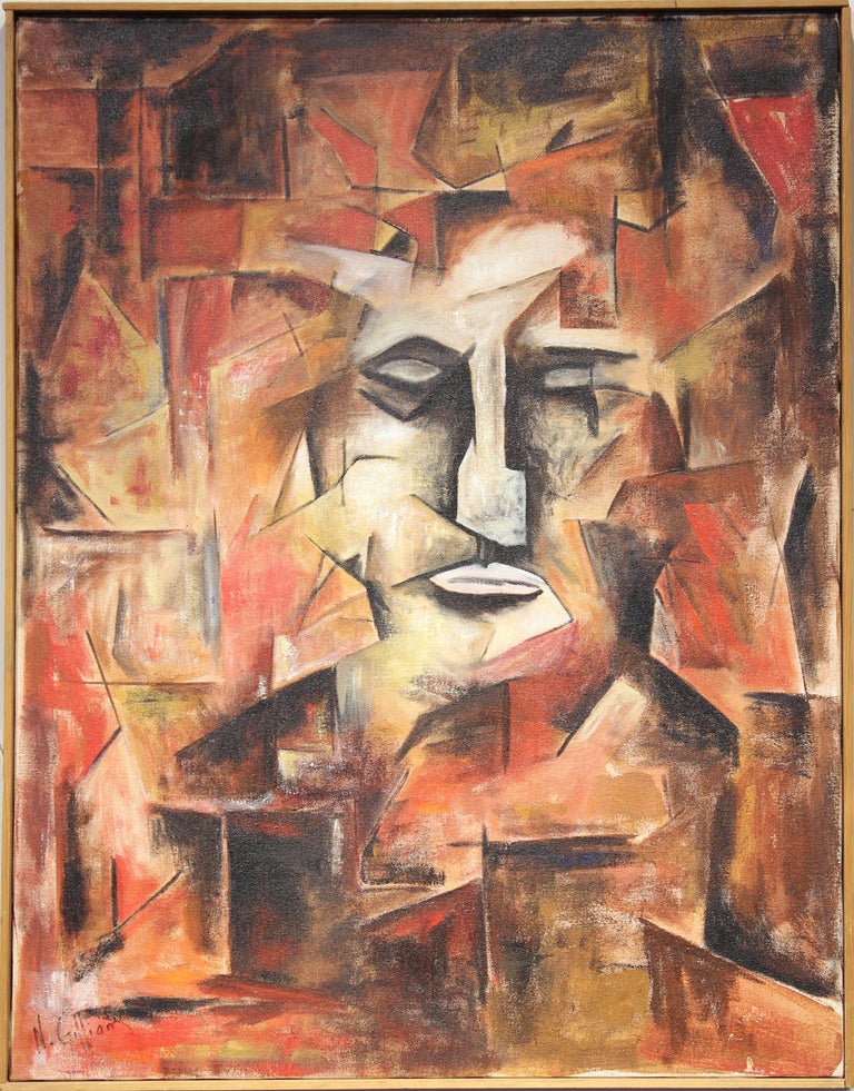 Nelda Gilliam - Red, White and Black Cubist Portrait at 1stDibs