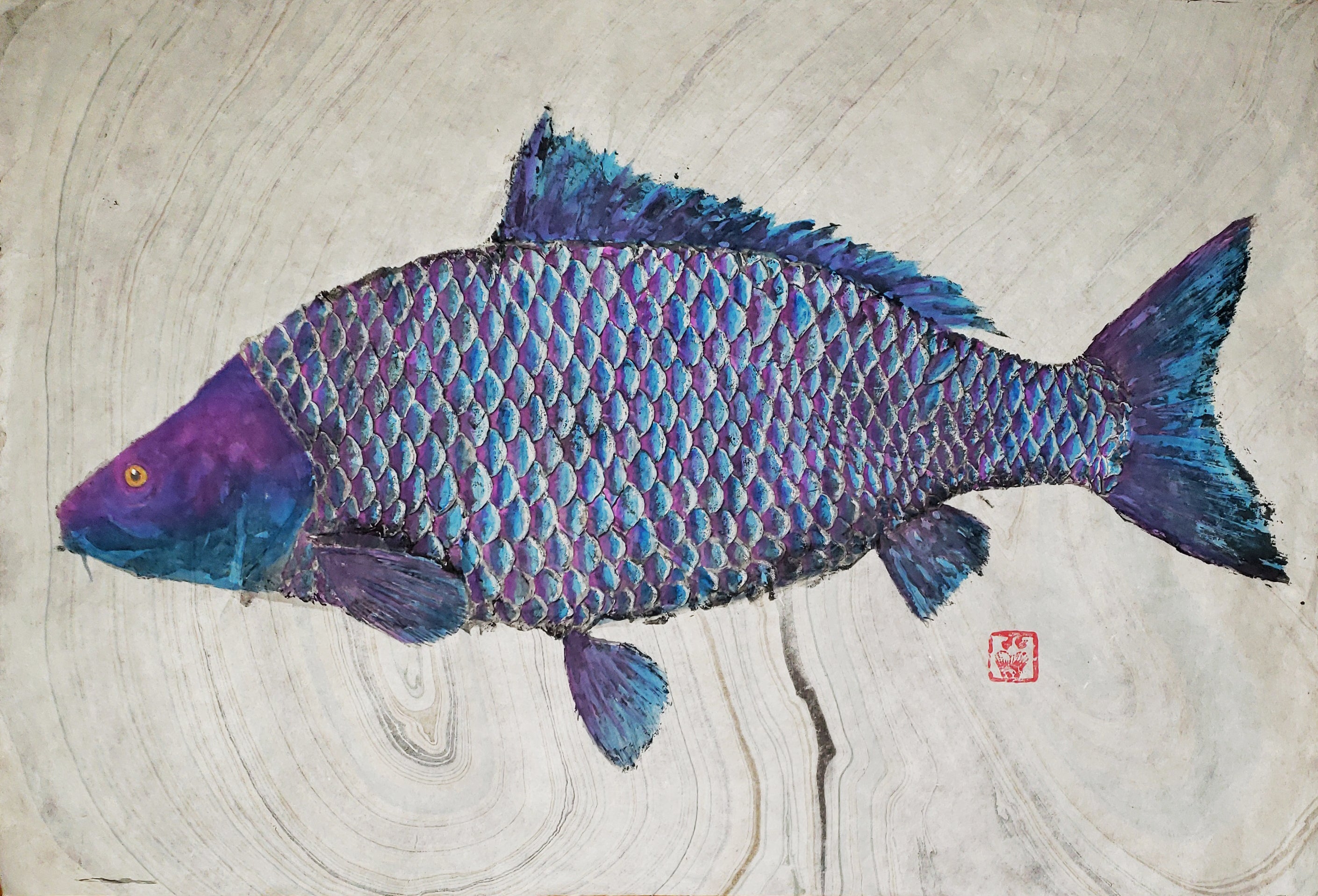 Jeff Conroy - Crooked Carp - Japanese Style Gyotaku Painting of Red ...