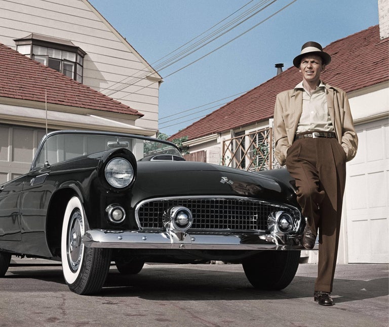 Frank Worth - Frank Sinatra Standing Next To T-Bird - Colorized Fine ...