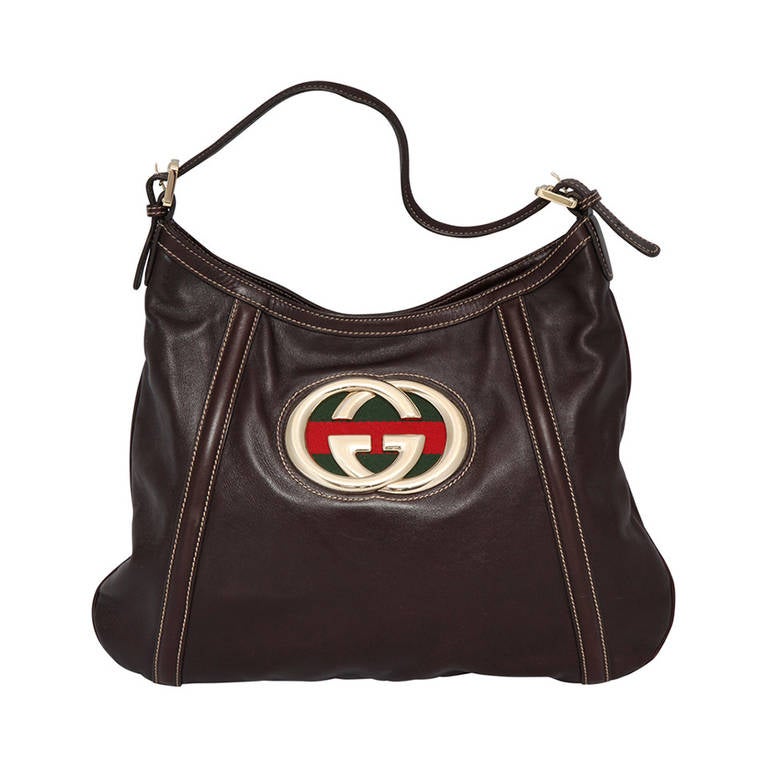 Large Gucci Brown Leather Shoulder Bag For Sale at 1stDibs