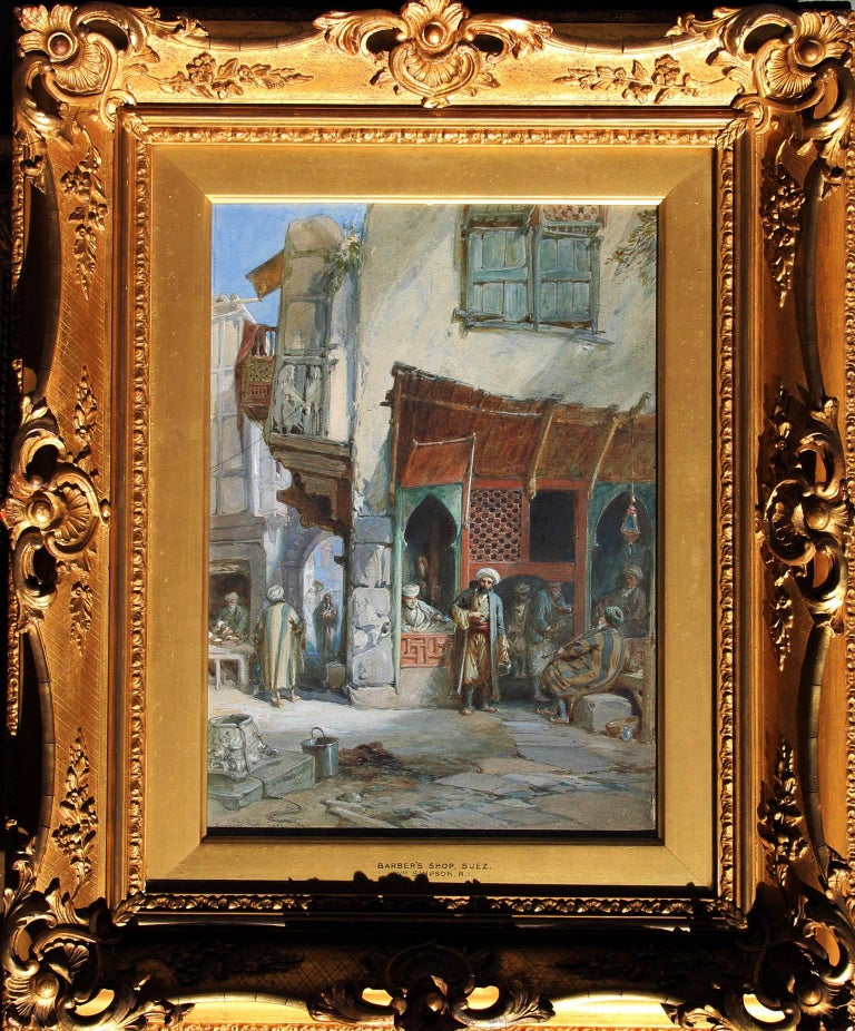 William Simpson - Barber’s Shop - Suez, Watercolor on Paper, William ...