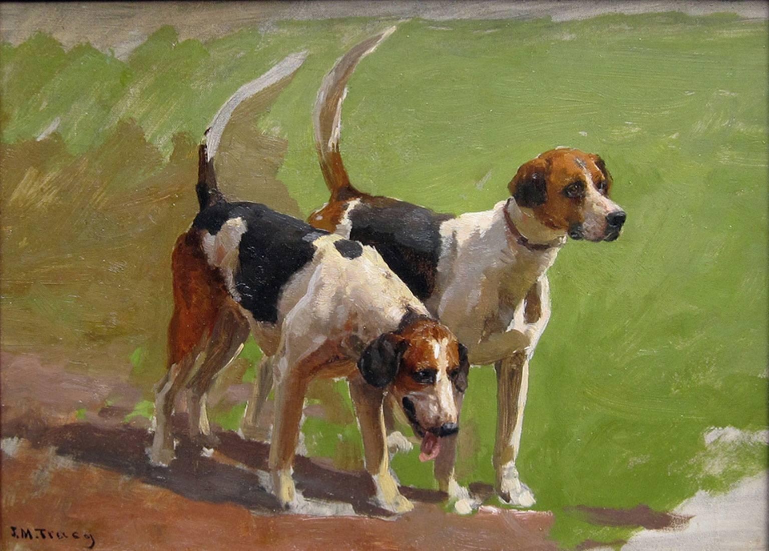 John Martin Tracy - Study of Two Foxhounds, Oil on Canvas, John Martin ...