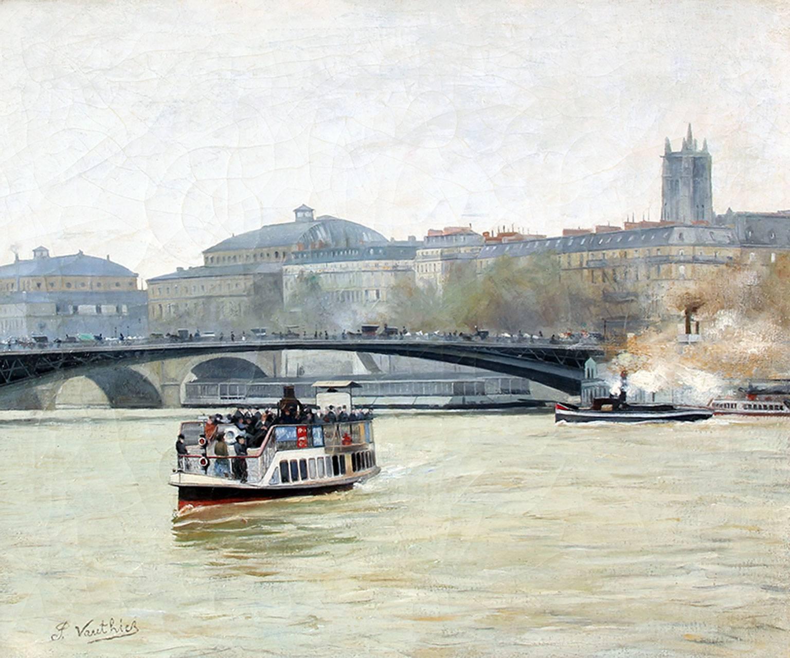 Pierre Louis Léger Vauthier - Bateau Mouche sur la Seine, Paris, Oil on ...