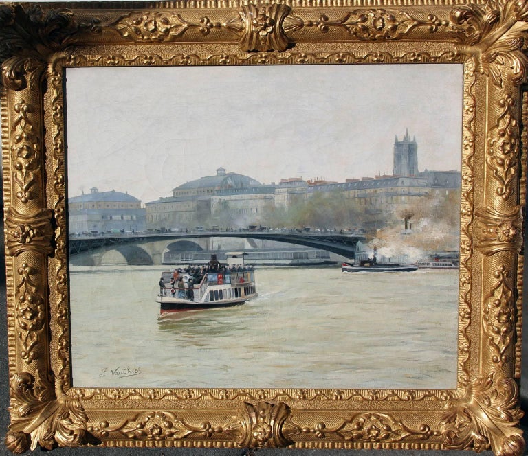 Pierre Louis Léger Vauthier - Bateau Mouche sur la Seine, Paris, Oil on ...