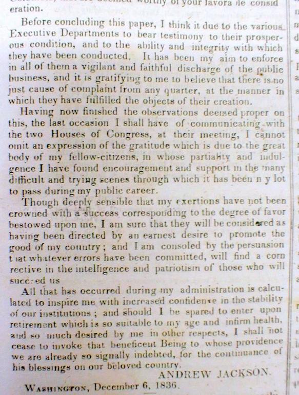 Andrew Jackson - 1836 New Yorker Newspaper-President Andrew Jackson’s ...
