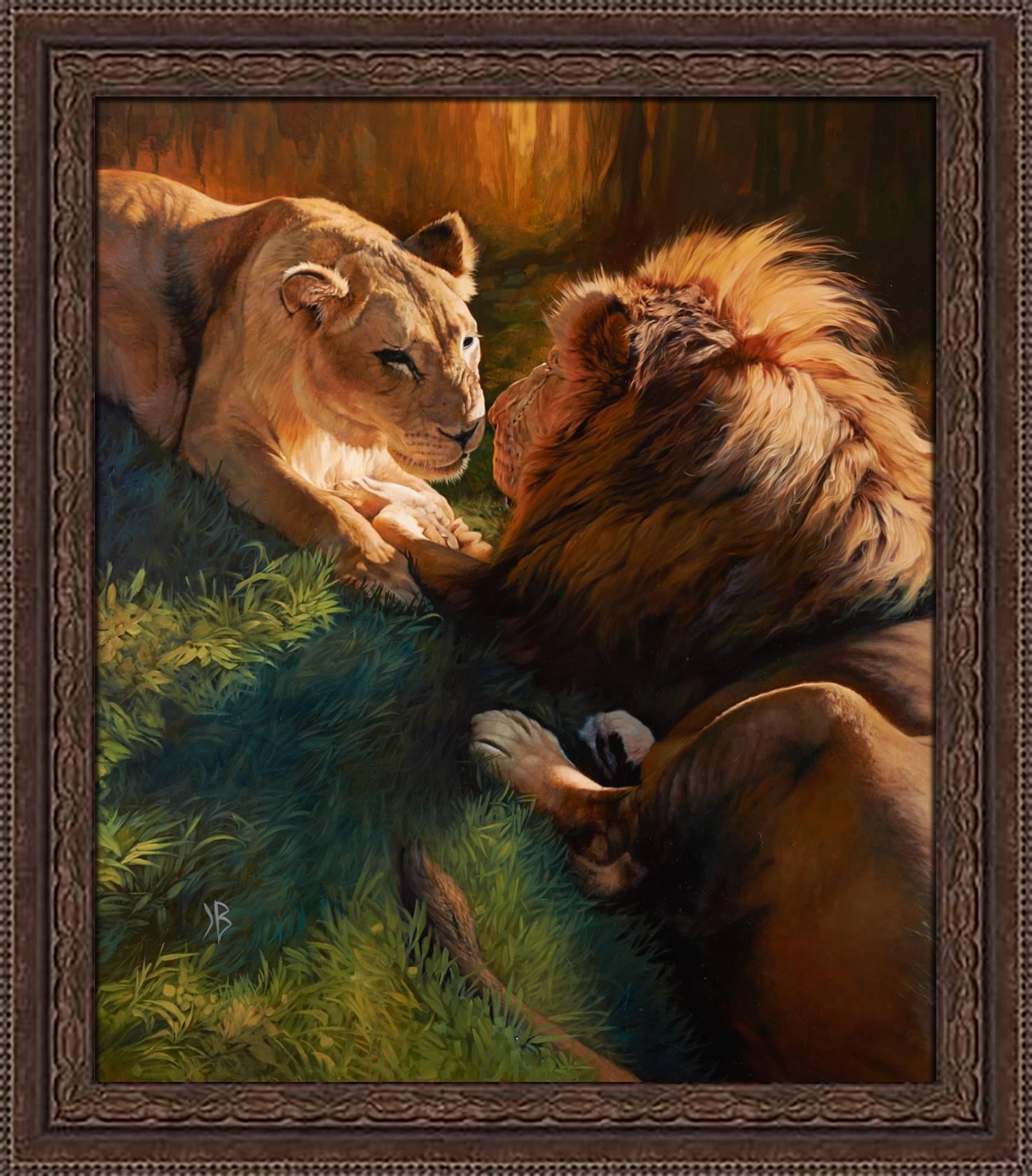 Julie Bell - Julie Bell, Flamingos, oil on canvas at 1stDibs