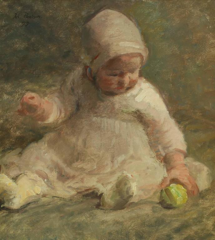 Julius Paulsen - A Little Girl is Playing with a Green Apple For Sale ...