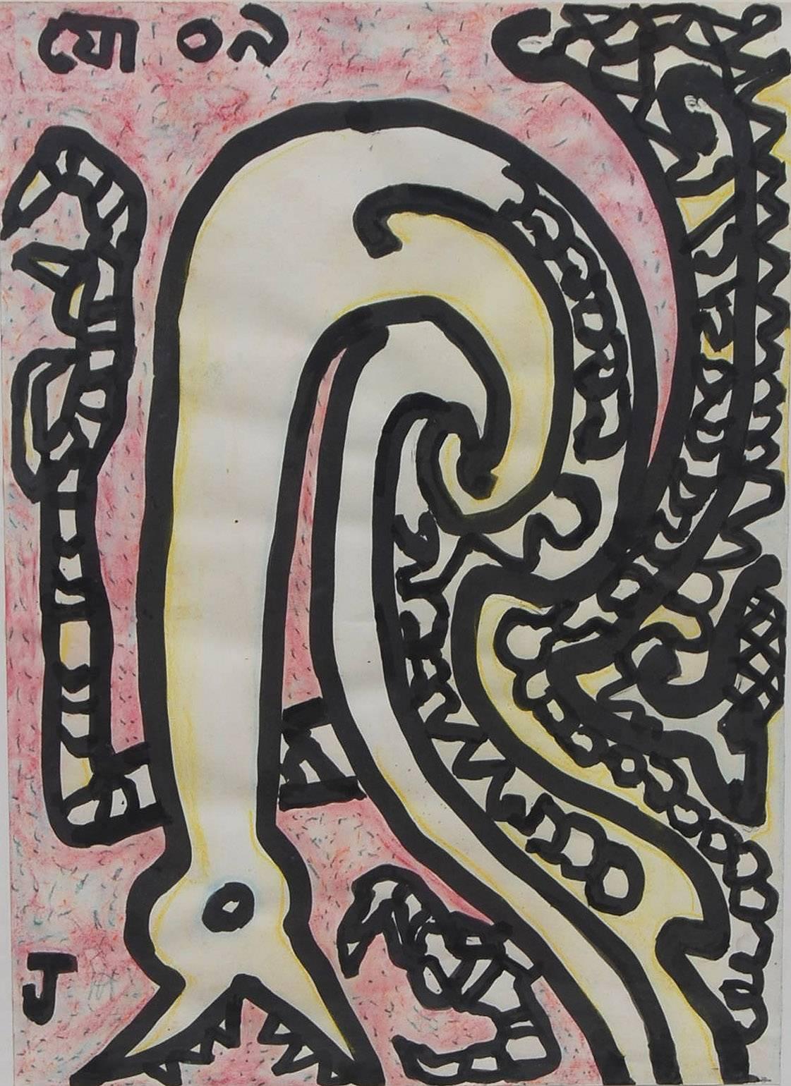 Jogen Chowdhury - Bakasur, Mythology, Ink, Brush and Pastel Painting ...