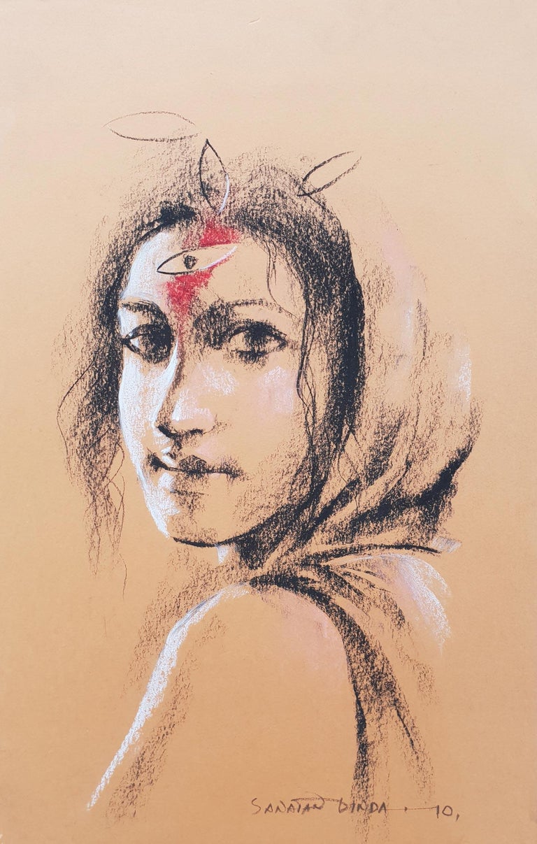 Sanatan Dinda - Painting of Woman as Devi-Goddess, Third Eye, Bengal By ...