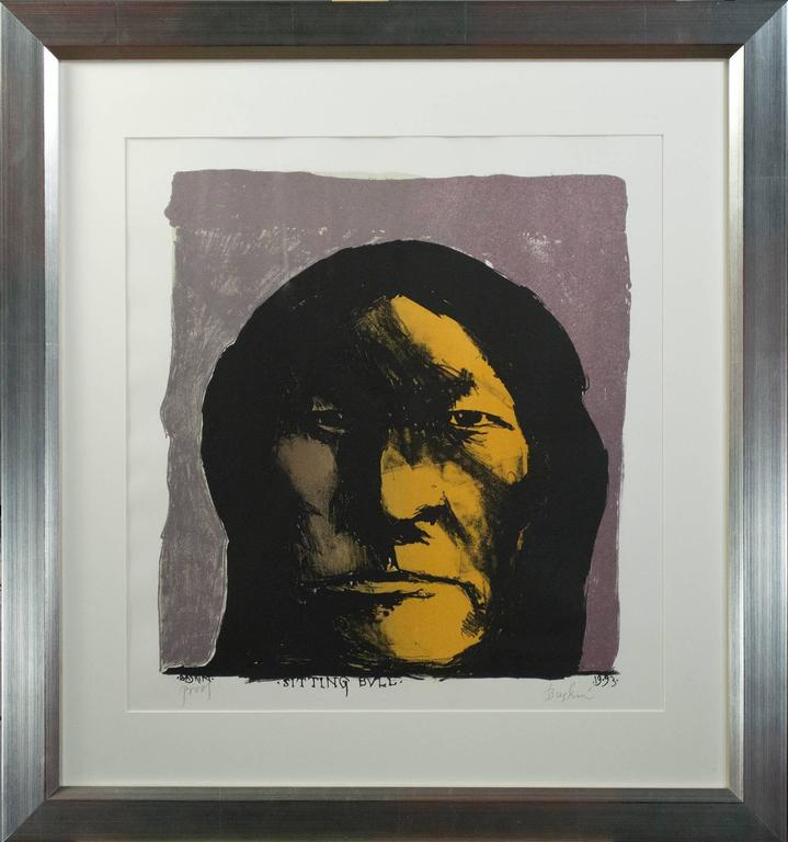 Leonard Baskin - "Sitting Bull," an Original Color Lithograph signed by ...