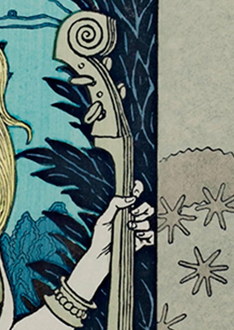 Eugène Grasset - "Woman with Cello, " Wood Engraving signed by Gillot ...