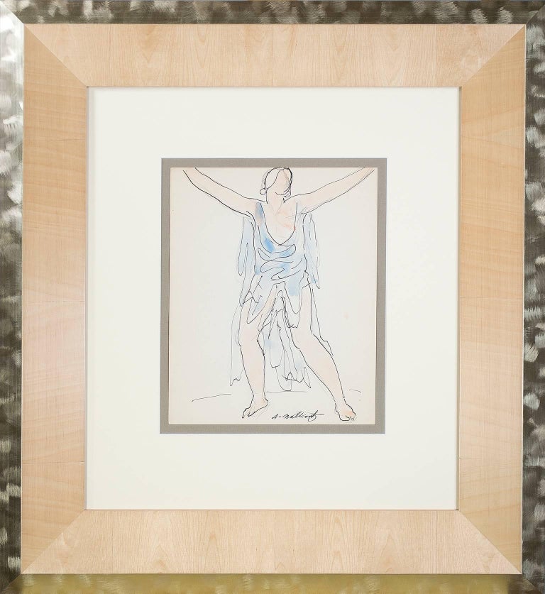 Abraham Walkowitz - "Isadora Duncan (Blue)," Pen, Ink, and Watercolor signed by Abraham ...