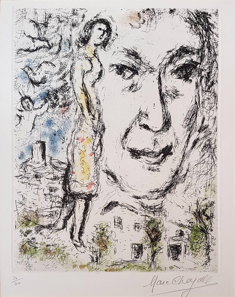Marc Chagall Autoportrait Original Color Etching By Marc Chagall At