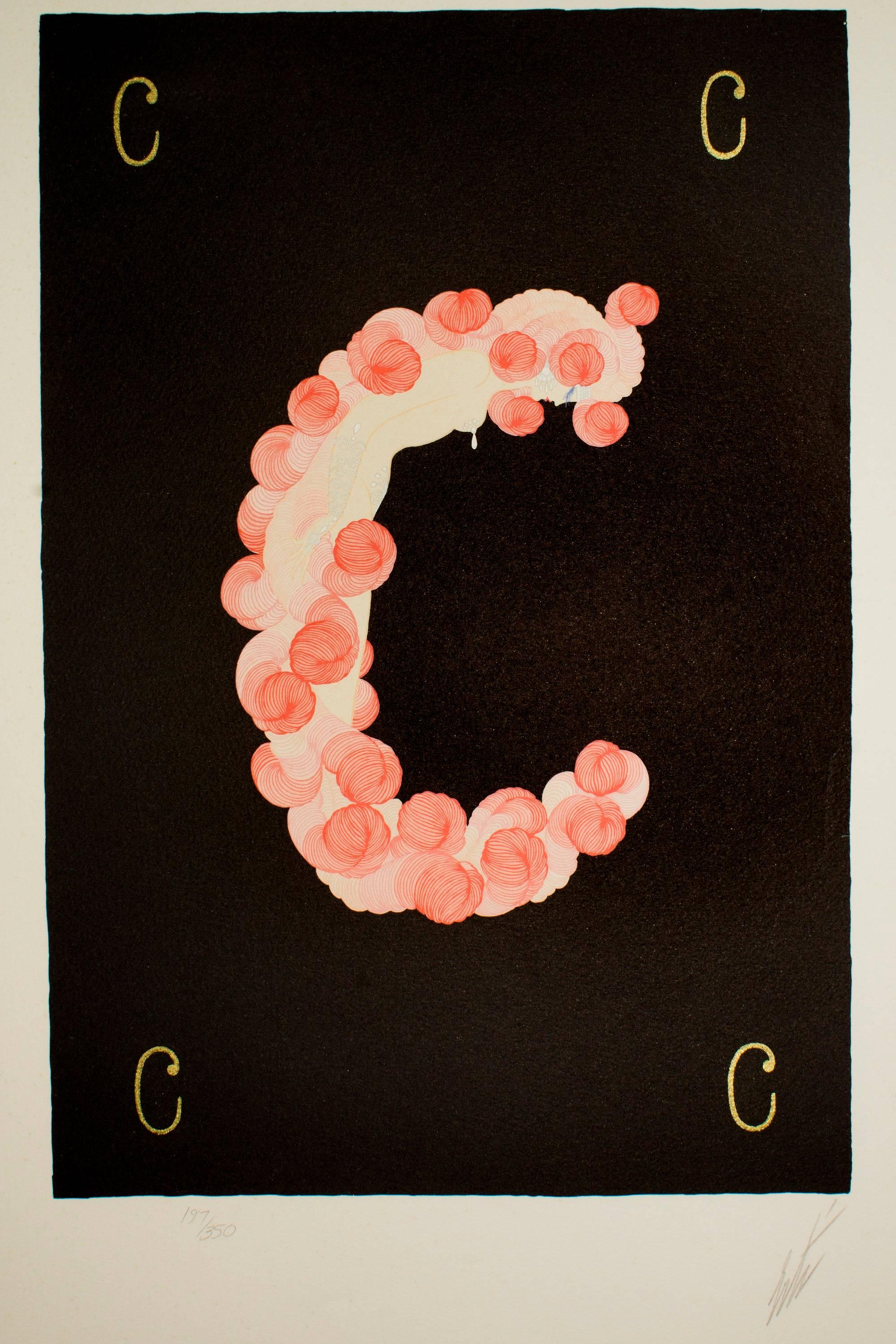 Erté - Letter "T" - Suite Alphabet - Original Screen Print 1976 at 1stDibs