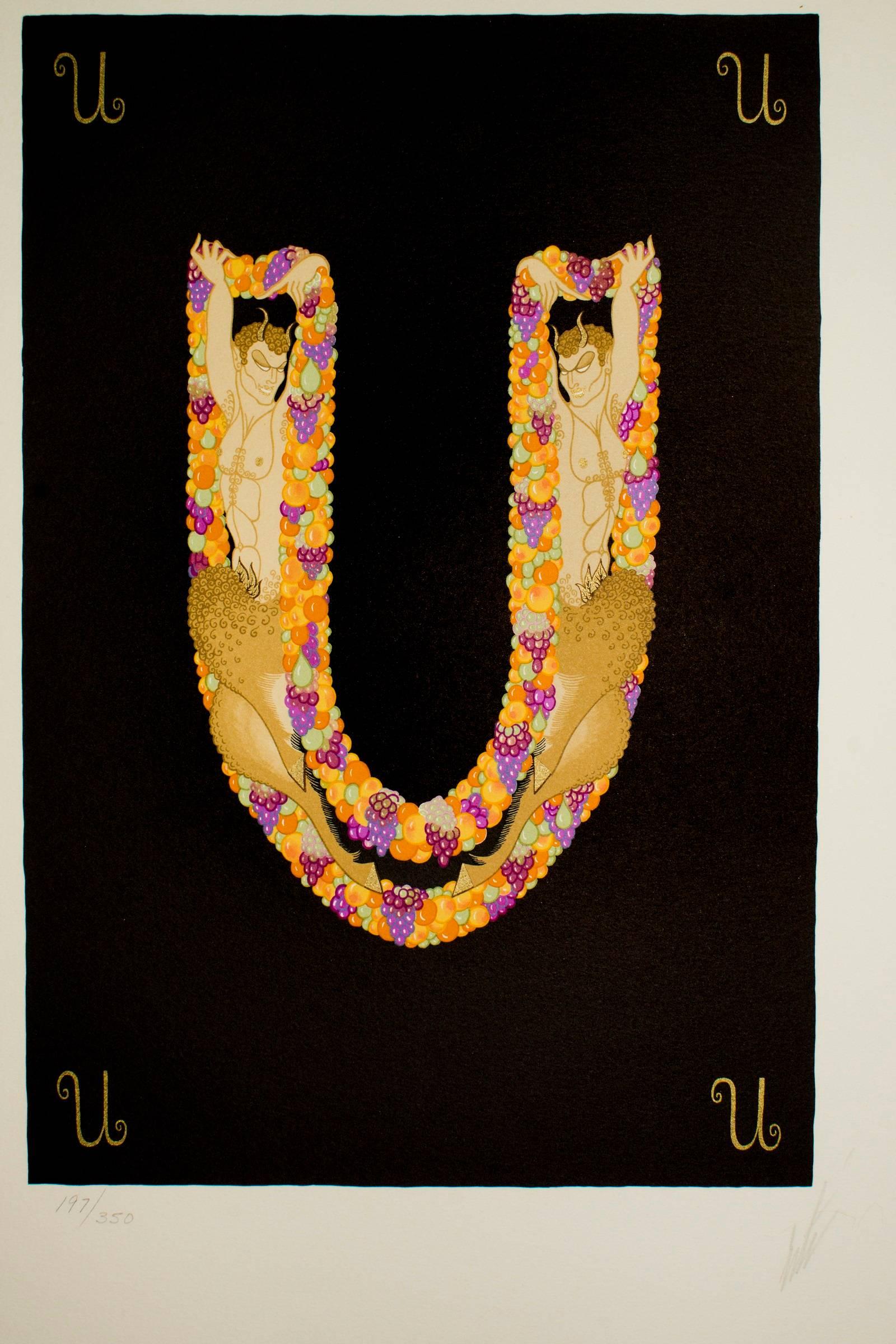 Erté - Letter "T" - Suite Alphabet - Original Screen Print 1976 at 1stDibs