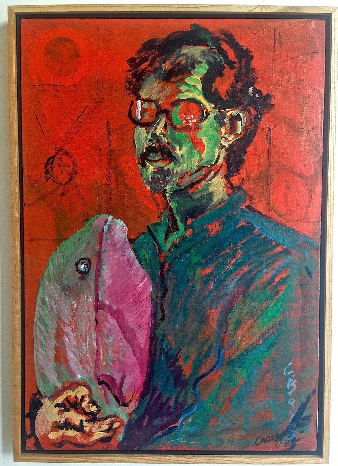 Roberto Chavez - Self Portrait with Stuffed Fish For Sale at 1stDibs