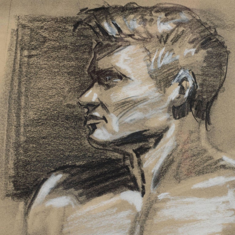 Unknown - Contemporary Grisaille Pastel Male Nude Portrait, Manner of ...