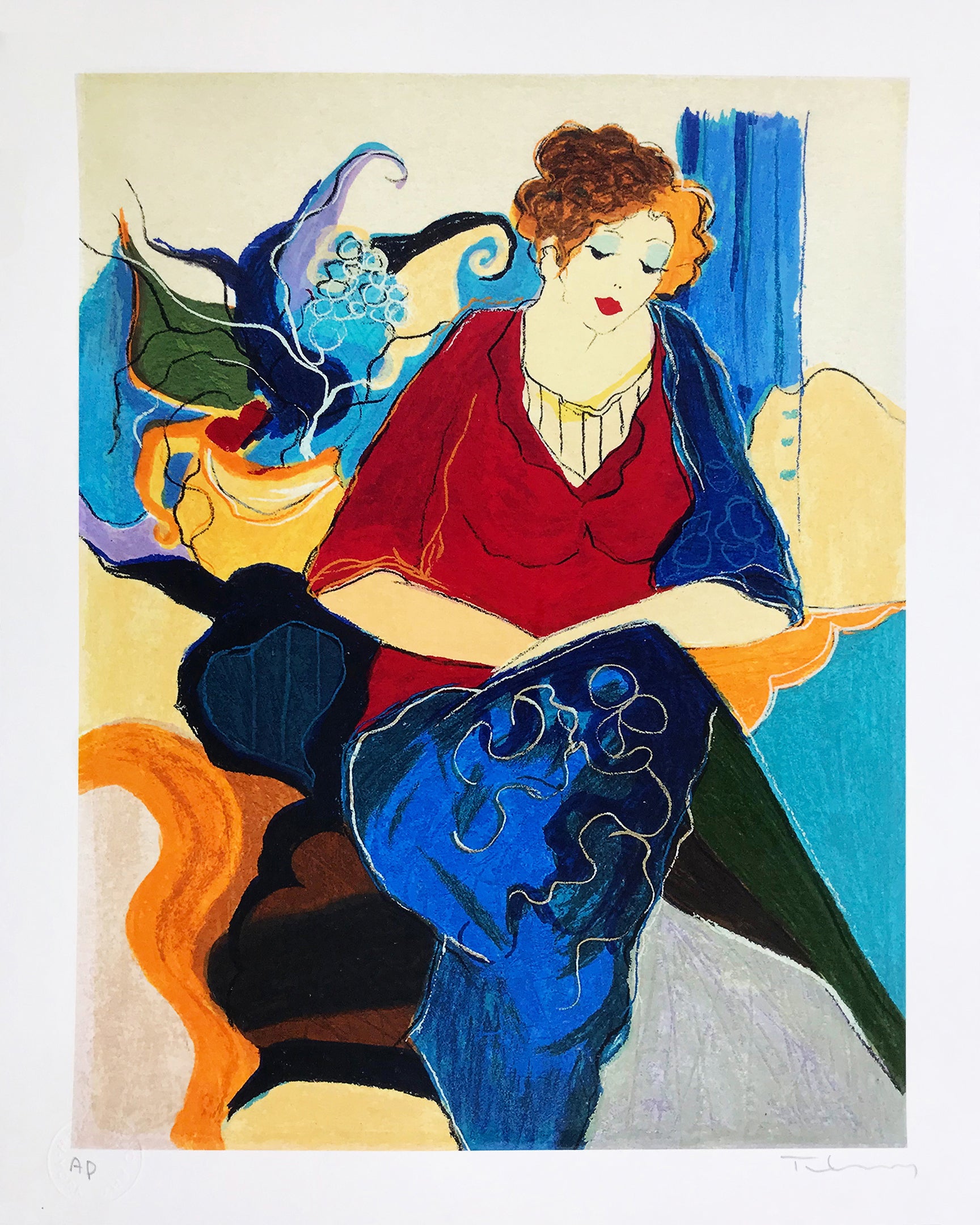 Itzchak Tarkay - Woman in the chair limited edition lithograph at 1stDibs