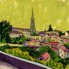 Unknown - Tempera Landscape - Ornamental Pond, Painting For Sale at 1stdibs