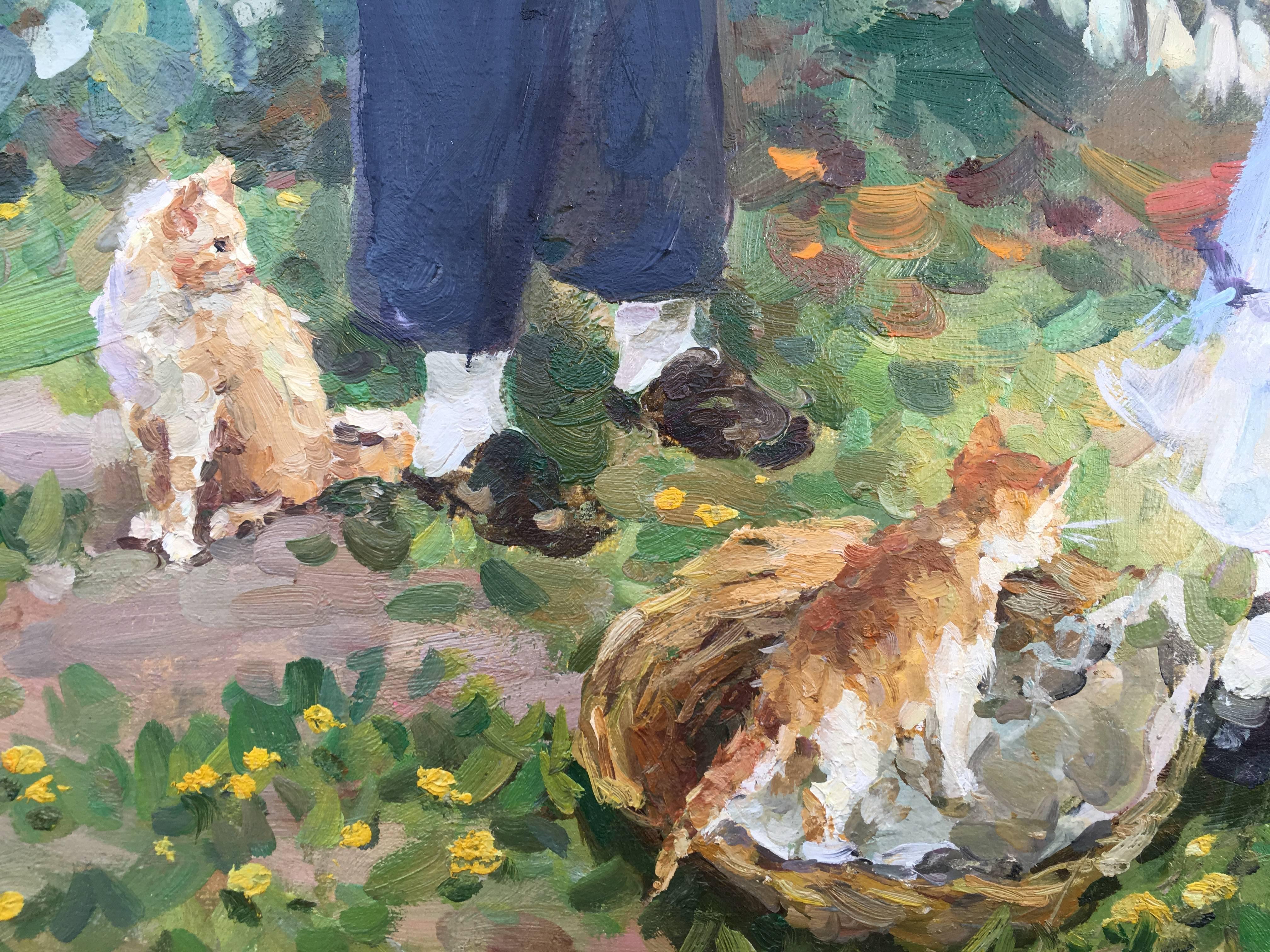 Vladimir Goussev - Les enfants et les chats, Oil on Canvas by Vladimir ...