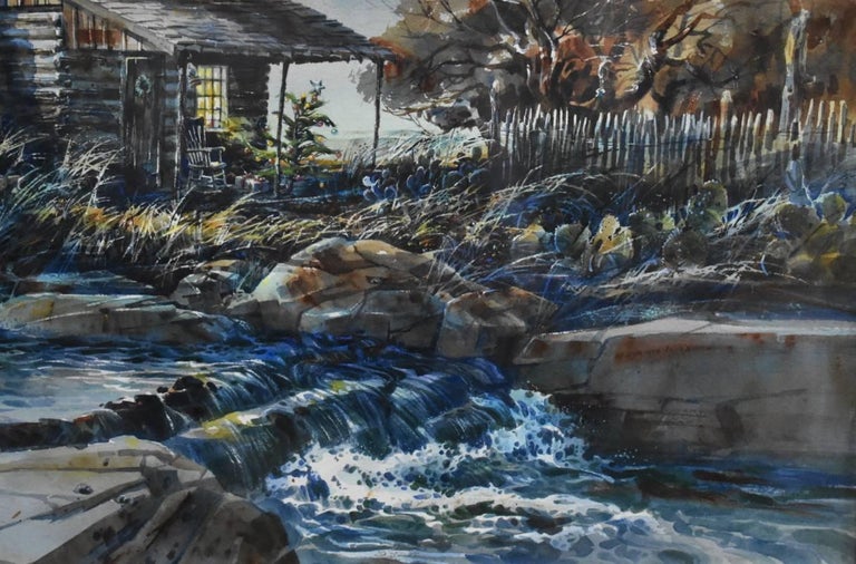 Finis Collins - "Texas Cabin Christmas" Awesome Watercolor For Sale at ...