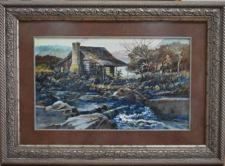 Finis Collins - "Texas Cabin Christmas" Awesome Watercolor For Sale at ...