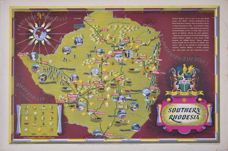 Denys Arthur Nicholls - Southern Rhodesia map poster c.1950 Denys ...