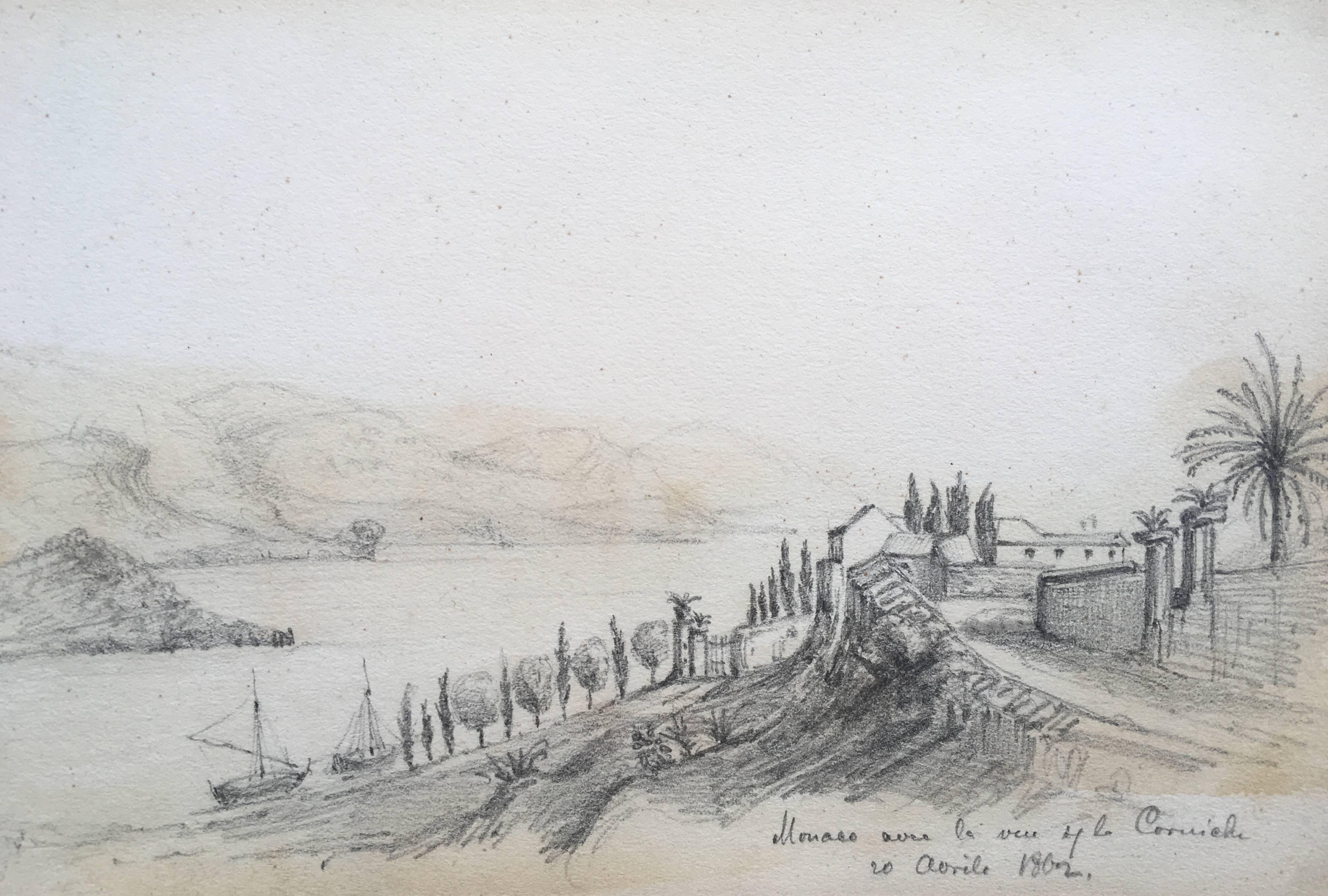Oscar Andreae - Oscar Andreae: La Corniche Monaco drawing April 1862 at ...
