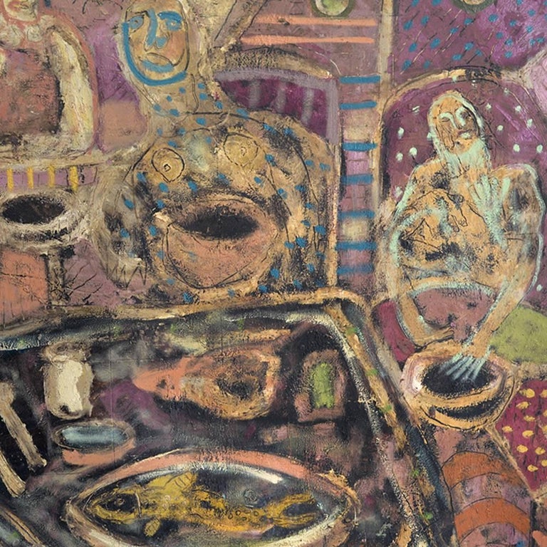 Alex Lazard - Family Dinner Oil Painting Mixed Media Painting For Sale ...