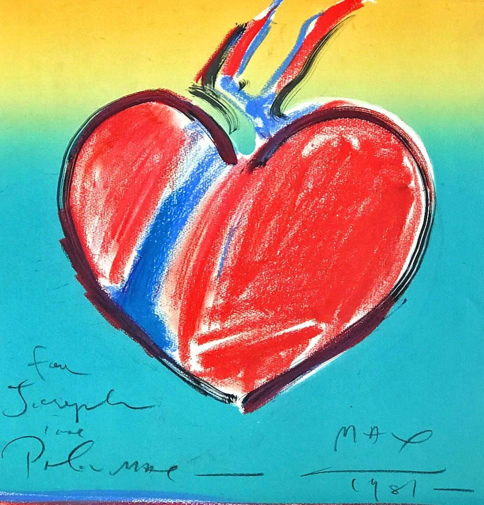 Peter Max - Heart II LOVE Signed Mixed Media Print, Red Heart Yellow ...