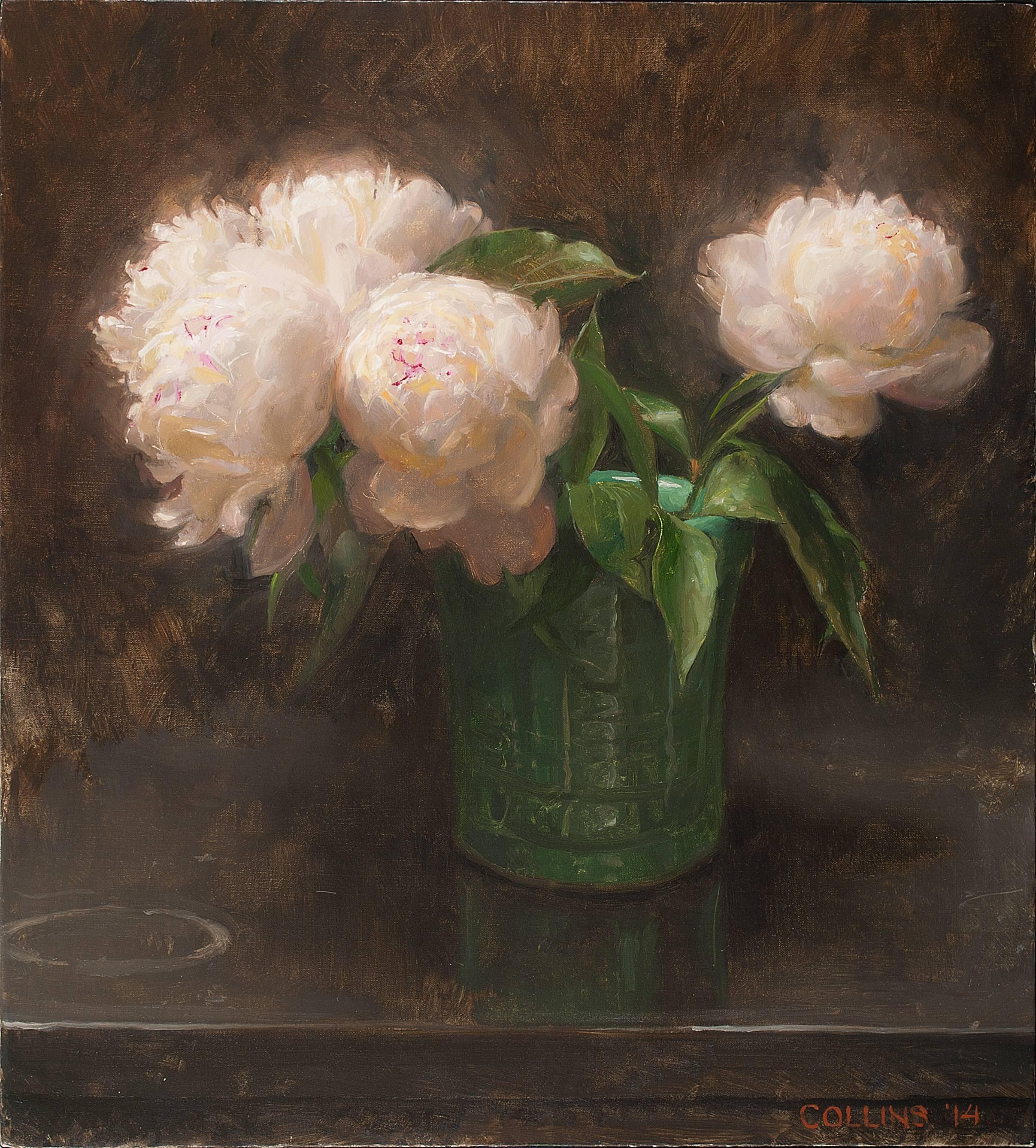 Jacob Collins - Pink Peonies in a Green Vase at 1stDibs