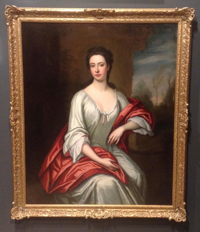 Enoch Seeman - 18th century Portrait of a Lady with a red cloak at 1stDibs