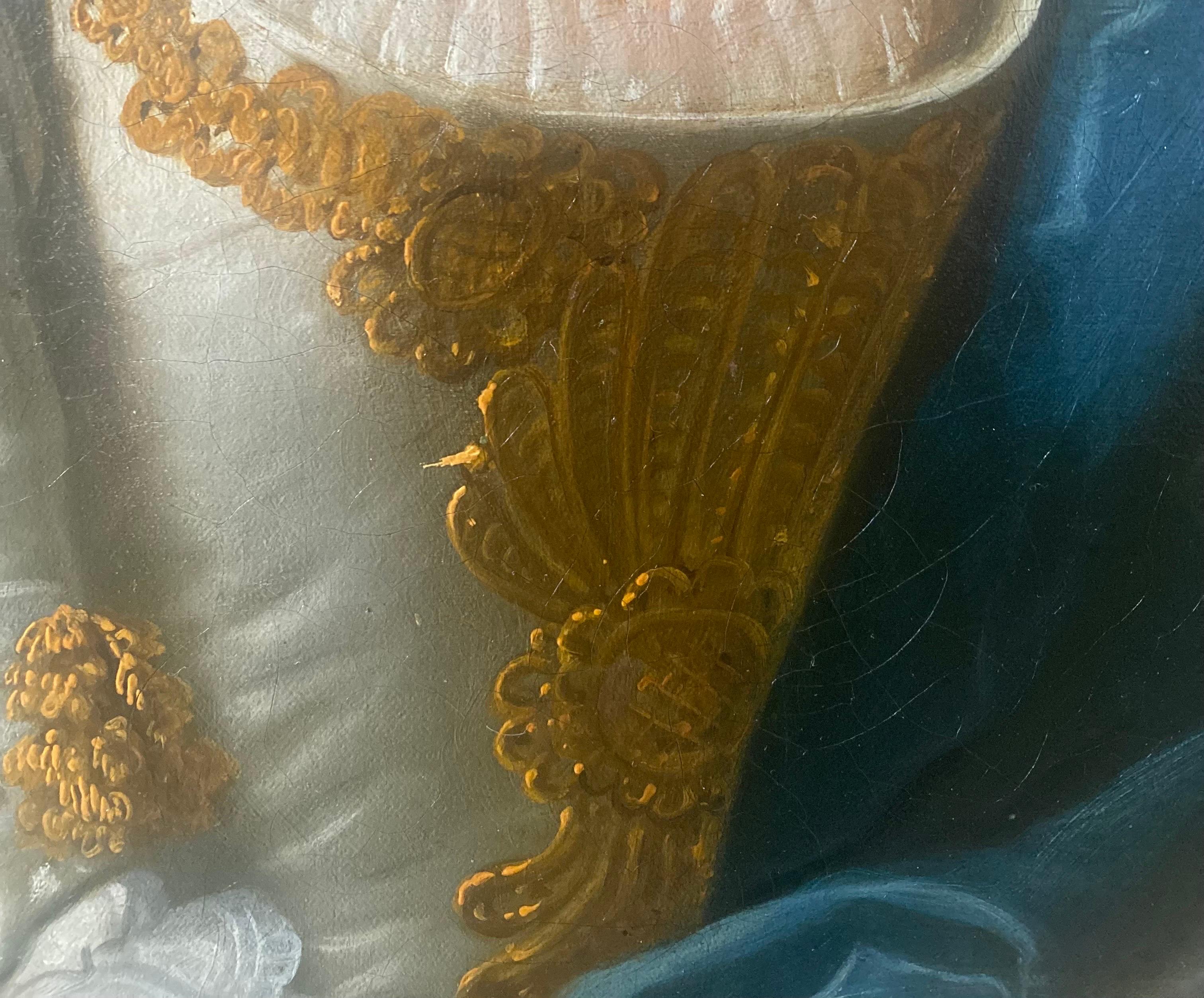 18th century portrait of a young lady in an ivory silk gown and blue ...