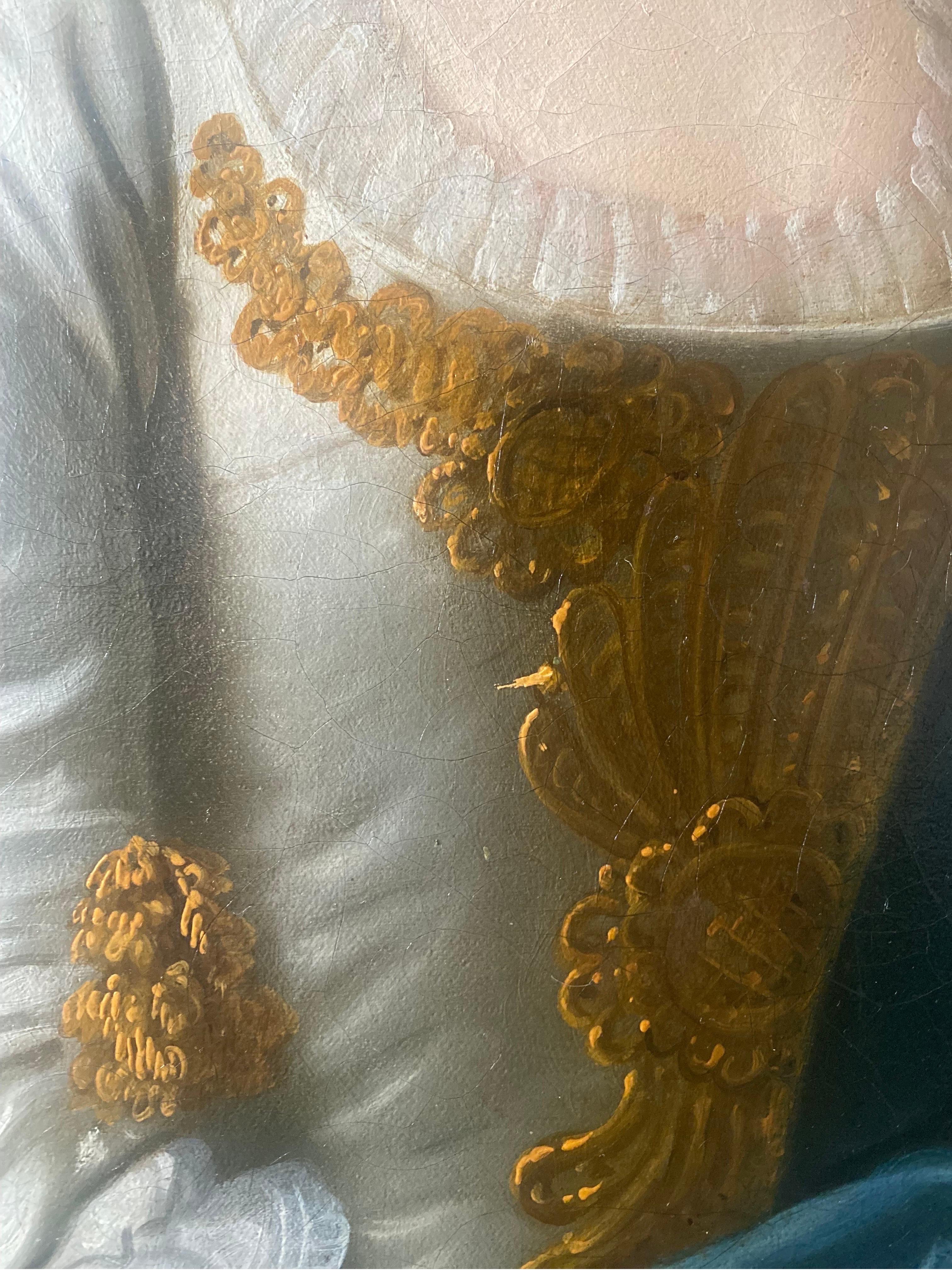 18th century portrait of a young lady in an ivory silk gown and blue ...
