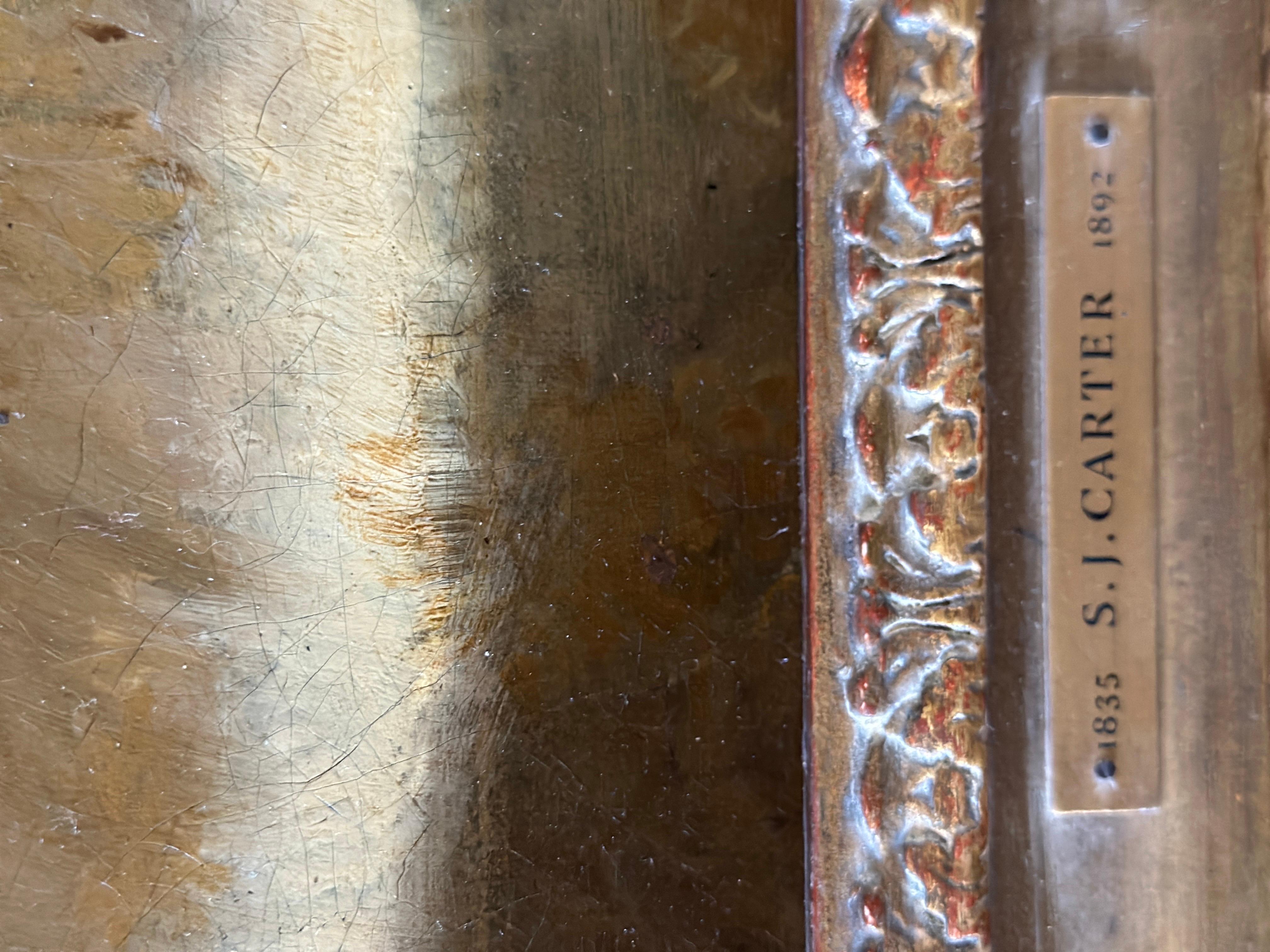 Samuel John Carter - A portrait of a black and white spaniel dog in a ...