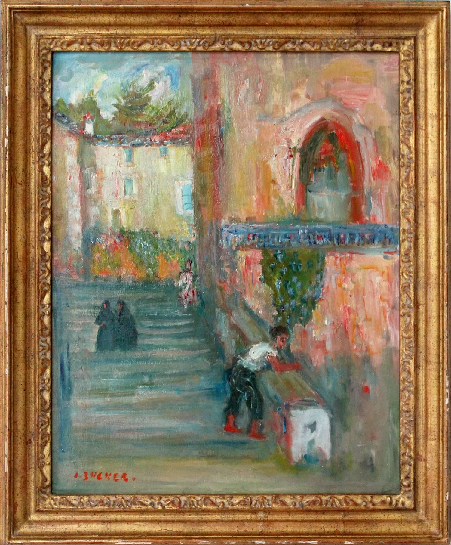 Jacques Zucker - Parisian Street Scene, Oil on Canvas Ecole D'Paris ...