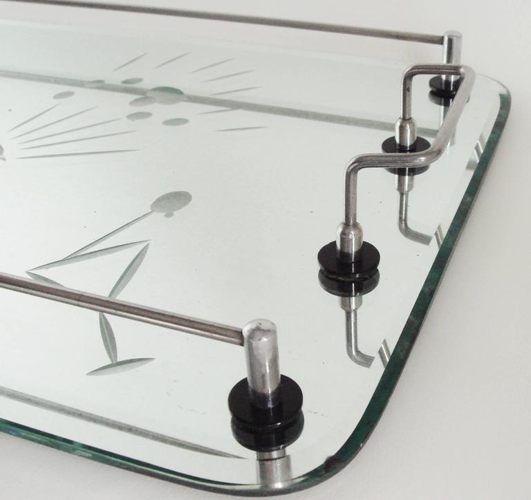 Australian Art Deco Etched and Bevelled Mirror Cocktail Tray with ...