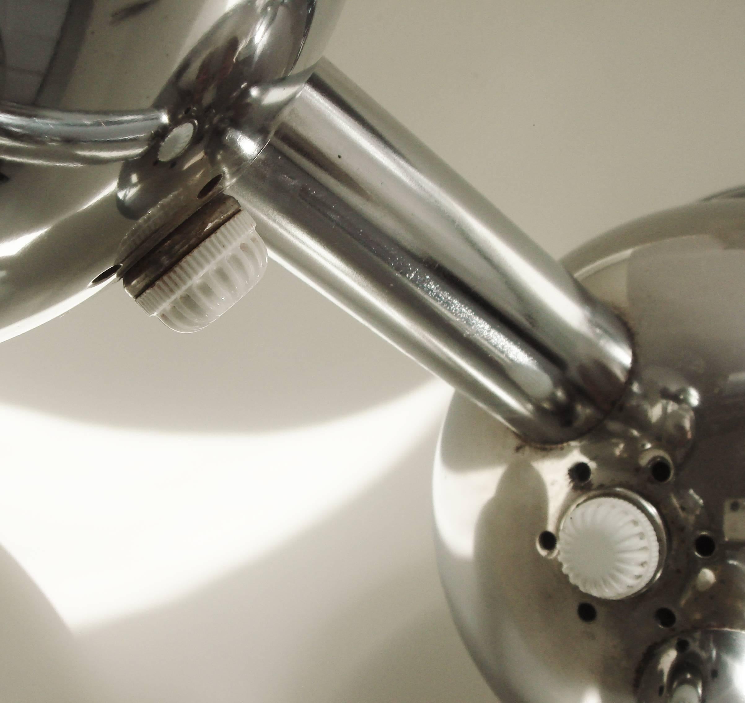 Large American Mid-Century Modern Chrome "Atomium" Triple Bulb Table ...