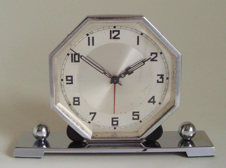 German Art Deco Chrome and Bakelite Octagonal Mechanical Alarm Clock ...