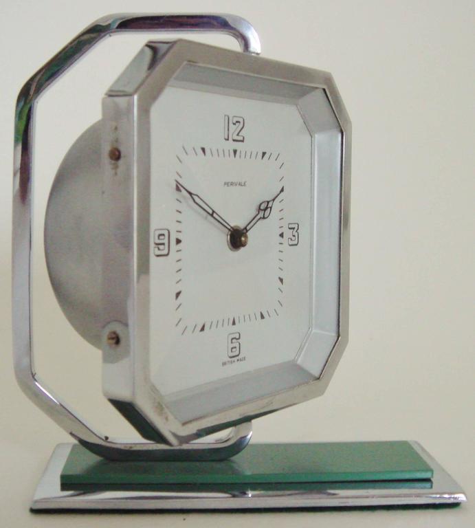 English Art Deco Chrome and Green Enamel Octagonal Swivel Desk Clock by ...